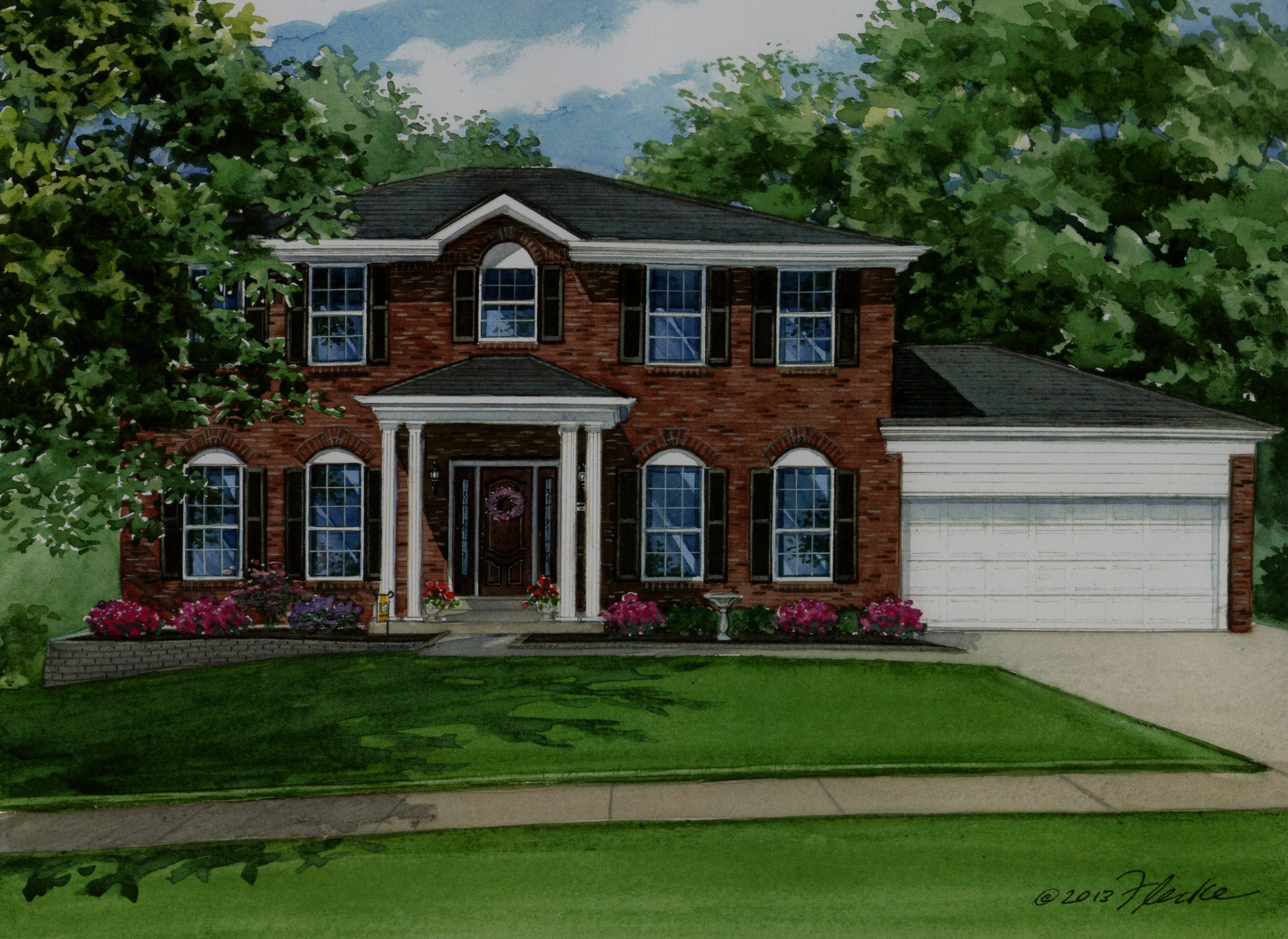 Chesterfield brick home with fuschia azaleas001 | Custom House ...